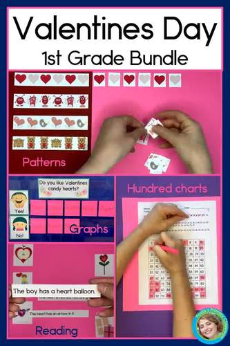 Valentines Day First Grade Bundle | 100s Charts | Reading Writing ...