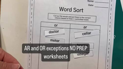 AR and OR Exceptions R-controlled Vowel Differentiated Worksheets and ...