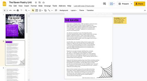 The Raven by Edgar Allan Poe Complete Poetry Unit - PRINT and DIGITAL