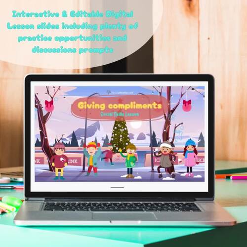 Winter Themed Giving Compliments Elementary SEL Lesson, Digital & No-prep