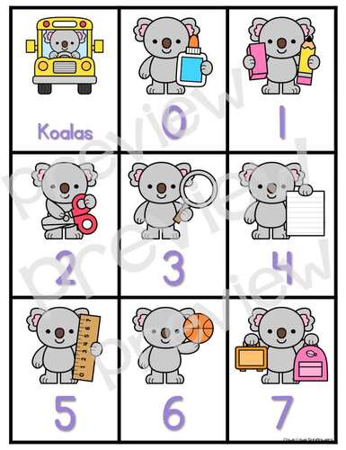 School Koalas - Numbers 0-25 Matching - Flashcards With Writing Practice