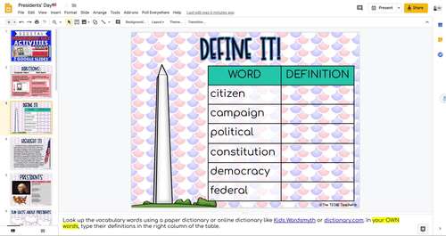 PRESIDENTS' DAY DIGITAL ACTIVITIES IN GOOGLE SLIDES™ by The Techie Teacher