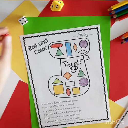 Christmas Math Worksheets - Roll & Color by Number - Kindergarten & 1st ...