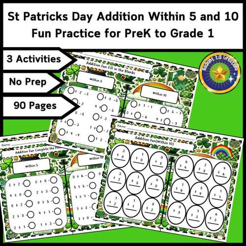 St Patricks Day Addition Within 10 Fun Practice for PreK Kindergarten ...