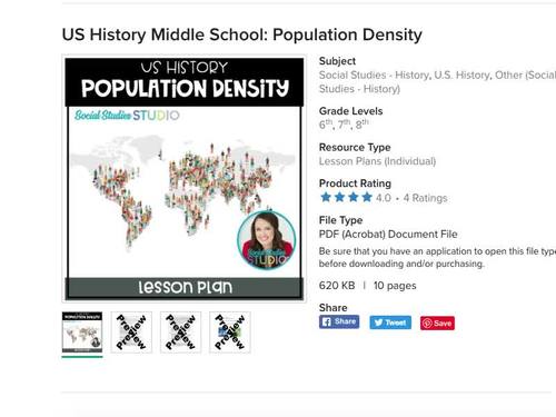 US History Middle School: Population Density by Social Studies Studio