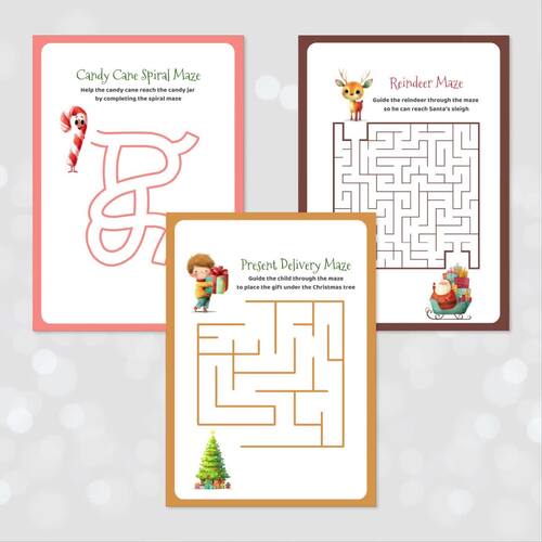 Christmas Activities for Preschool – Coloring Pages & Mazes (20 Pages)