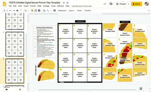 Fiesta Digital Editable Google Slide Secret Picture Tiles | Distance ...