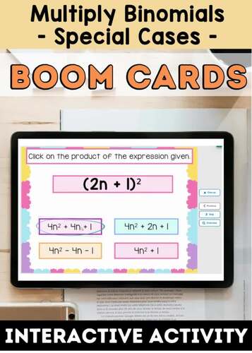 Multiply Binomials - Special Cases | Boom Cards™ by Math and Glitter