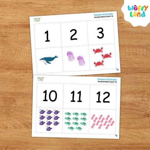 Ocean Animals Number Matching Cards 1-12 | Preschool Math Counting Center