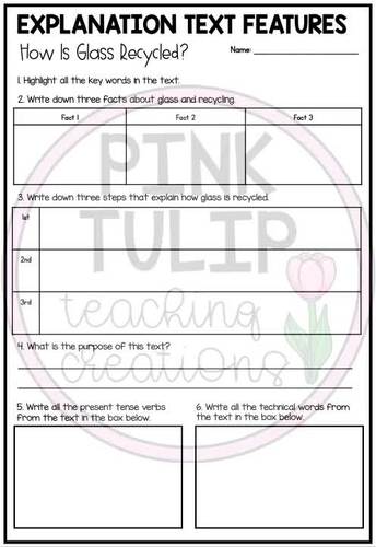 Explanation Text - How Is Glass Recycled? by Pink Tulip Teaching Creations