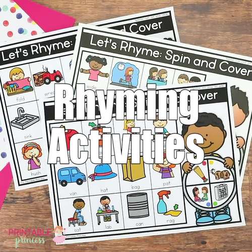 Kindergarten Rhyming Word Activities Picture Cards, Matching, Games ...