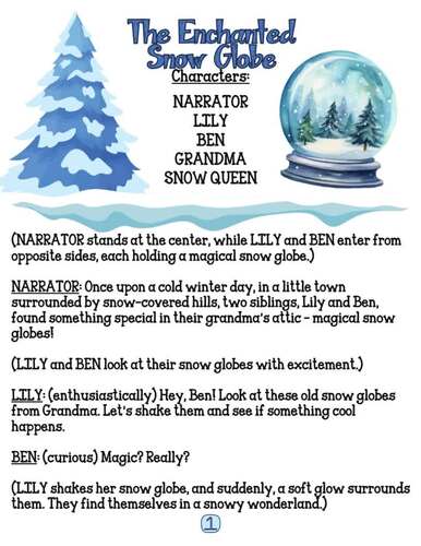Winter Reader's Theater Enchanted Snow Globe Fluency Grade 4 ELA Christmas