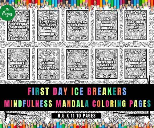 First Day Ice Breakers, Encouraging Sayings Coloring Sheets, No Prep