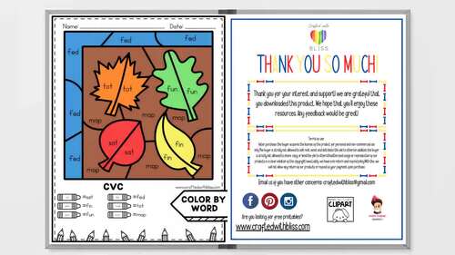 No Prep Fall Color by CVC by Crafted with Bliss by Teacher Pia | TPT