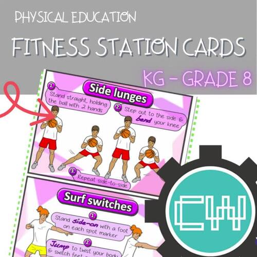 36 PE Fitness Circuit Station Cards: Kindergarten, Elementary & Middle ...