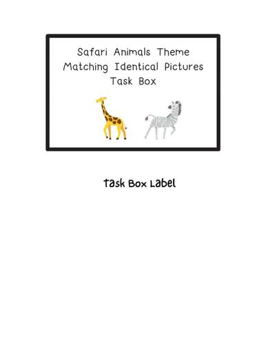 SAFARI ANIMALS/ZOO ANIMALS THEME Matching Identical Pictures Task Box
