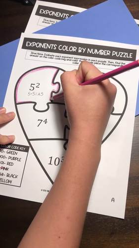 Exponents Printable Color By Number Puzzle | Valentine's Day | TpT