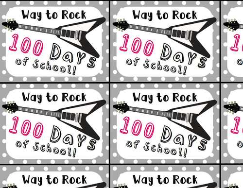 "Way to Rock 100 Days of School" Gift Tag - Rock & Roll Theme | TPT