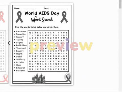 World AIDS Day: Word Search Printable Worksheets in Color and Black & White