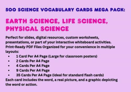500 Science Vocab Cards Multi-Use for Earth, Life, General, and ...