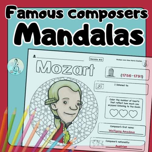 Famous COMPOSERS MANDALA coloring sheets for music LISTENING & APPRECIATION