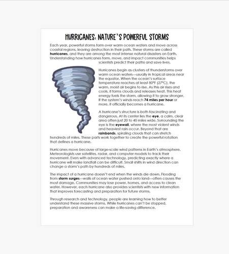 Hurricanes Informational Text & Writing (2 Lexile Levels | RI.6.1) 6 ...