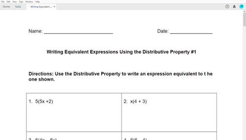 Distributive Property Worksheets Writing Equivalent Expressions Easel Ready
