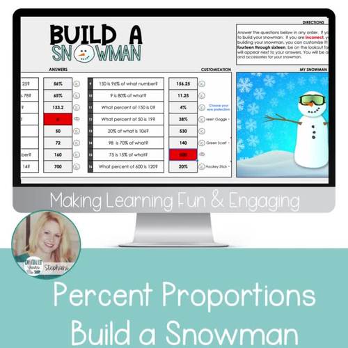 Percent Proportion Build a Snowman Self-Checking Digital Resource Activity