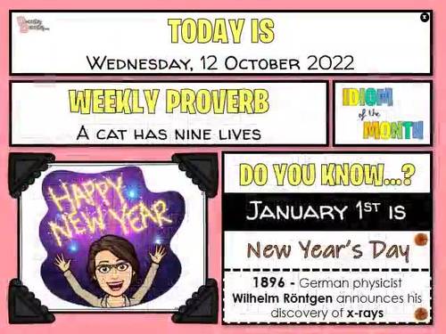 Interactive Calendar for SMART BOARD - Events and anniversaries (Eng)