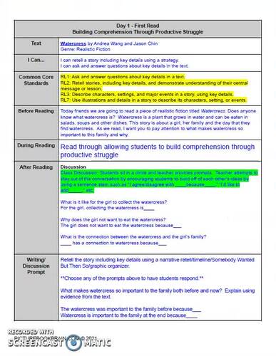 Watercress by Andrea Wang Lesson Plan, Google Activities and Dictation
