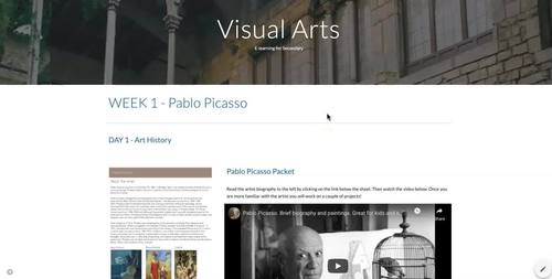 Visual Art Remote Learning Website - Pablo Picasso - One Week Unit