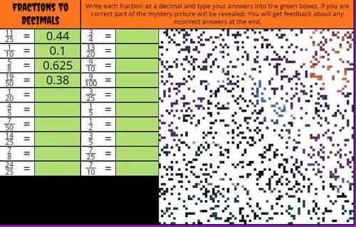 Converting Fractions to Decimals Halloween 6th Grade Math Pixel Art ...