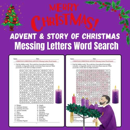 CHRISTIAN CHRISTMAS ADVENT Vocabulary Messing Vowels Word Search Puzzle