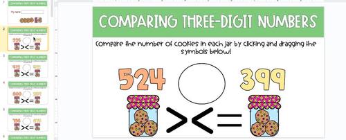 Comparing Three Digit Numbers | Digital Task Cards | Google Slides