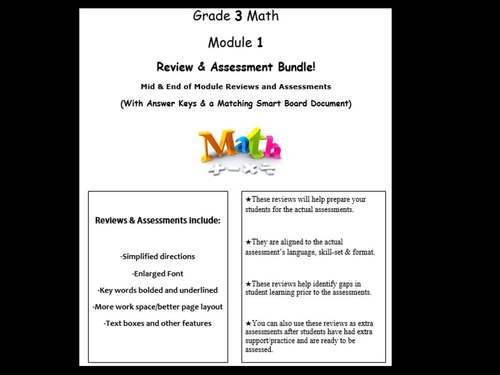 Grade 3, Math Module 1 REVIEW & ASSESSMENT w/Ans keys (printables ...