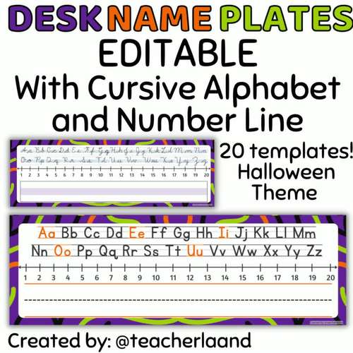 Student Desk Name Plates / Tags! Halloween Colors Theme Cursive ...
