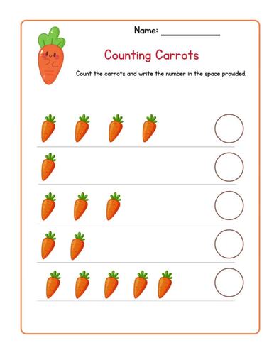 Counting Carrots 1-10 Worksheets | Spring Math for PreK & Kindergarten