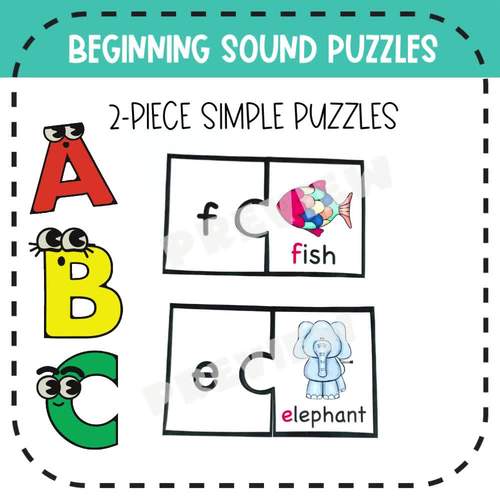 Alphabet Matching Beginning Sound Puzzles Uppercase Lowercase Short ...