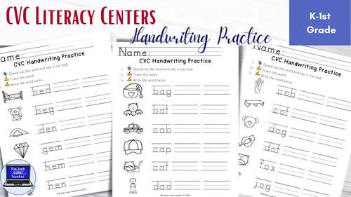 Ready to Use: CVC Literacy Centers (Handwriting Practice) | TPT