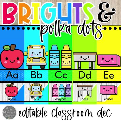 Bright Classroom Decor EDITABLE CANVA link | Polka Dots | Colorful and Cute