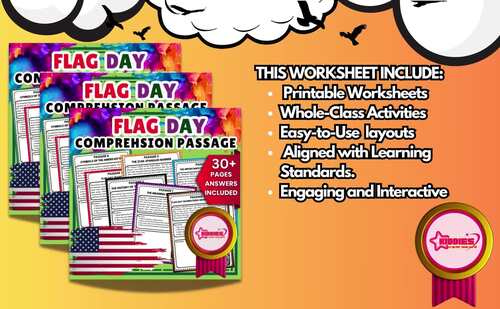 Flag Day Reading Comprehension Passage 2nd,3rd,4th,5th,6th,7th,8th,9th ...