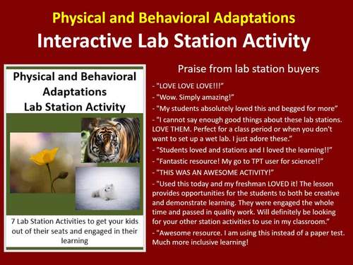 Physical and Behavioral Adaptations - 7 Lab Station Activities | TPT