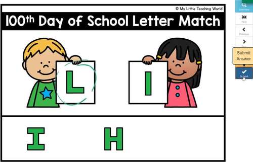 100th Day of School Letter Matching Boom Cards by My Little Teaching World