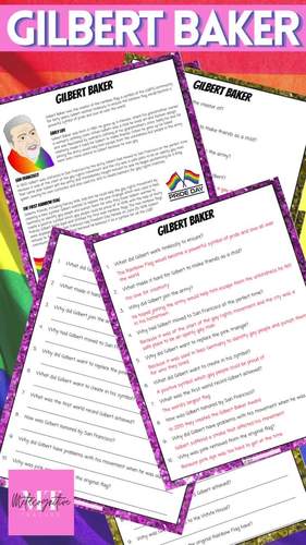 Gilbert Baker Pride Month Flag Creator Reading Comprehension Worksheets