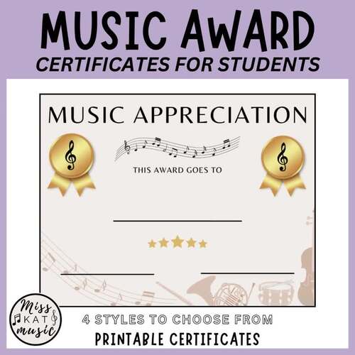 Music Award Certificates for Students by Miss Kat Music | TPT