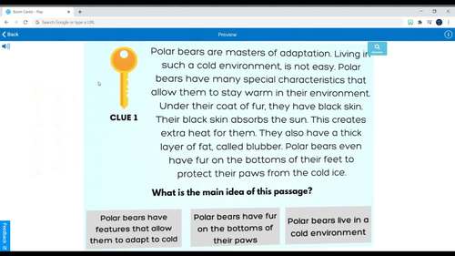 Main Idea and Key Details Polar Bear Escape Room Boom Cards | TPT