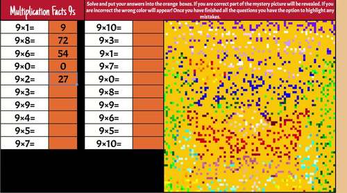 Multiplication Facts (9s) Thanksgiving and Fall Math Pixel Art | TPT