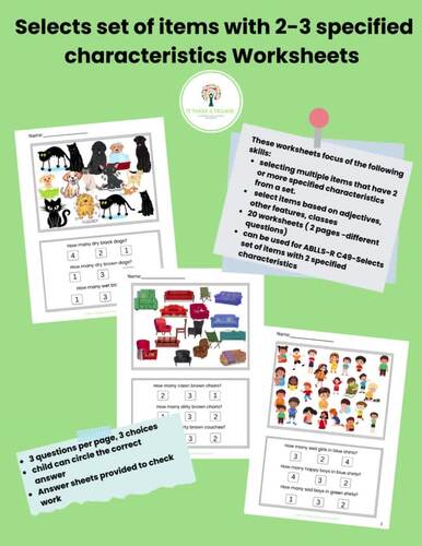 Selects set of items with 2 specified characteristics Worksheets-ABLLS ...