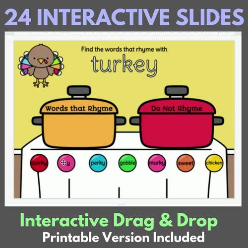 Thanksgiving Rhyming Worksheets + Digital Activities | Rhyme and Sort