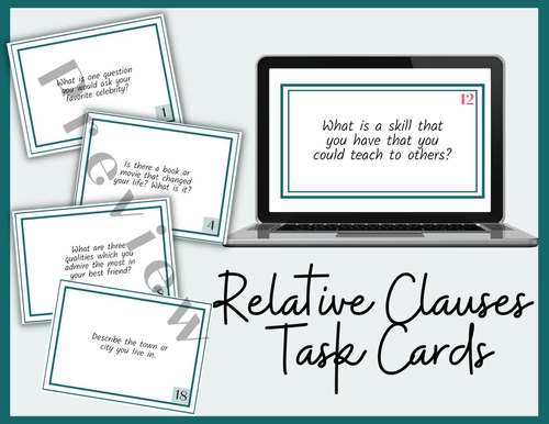 Adult ESL Relative Clauses English Grammar Task Cards and Activities